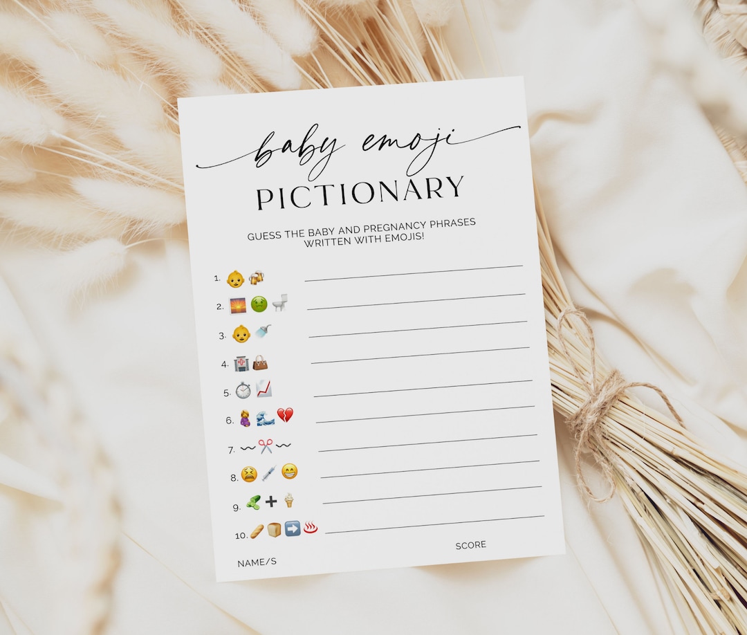 Baby Emoji Game, Emoji Picture Game Baby Shower, Emoji Pictionary, Baby ...