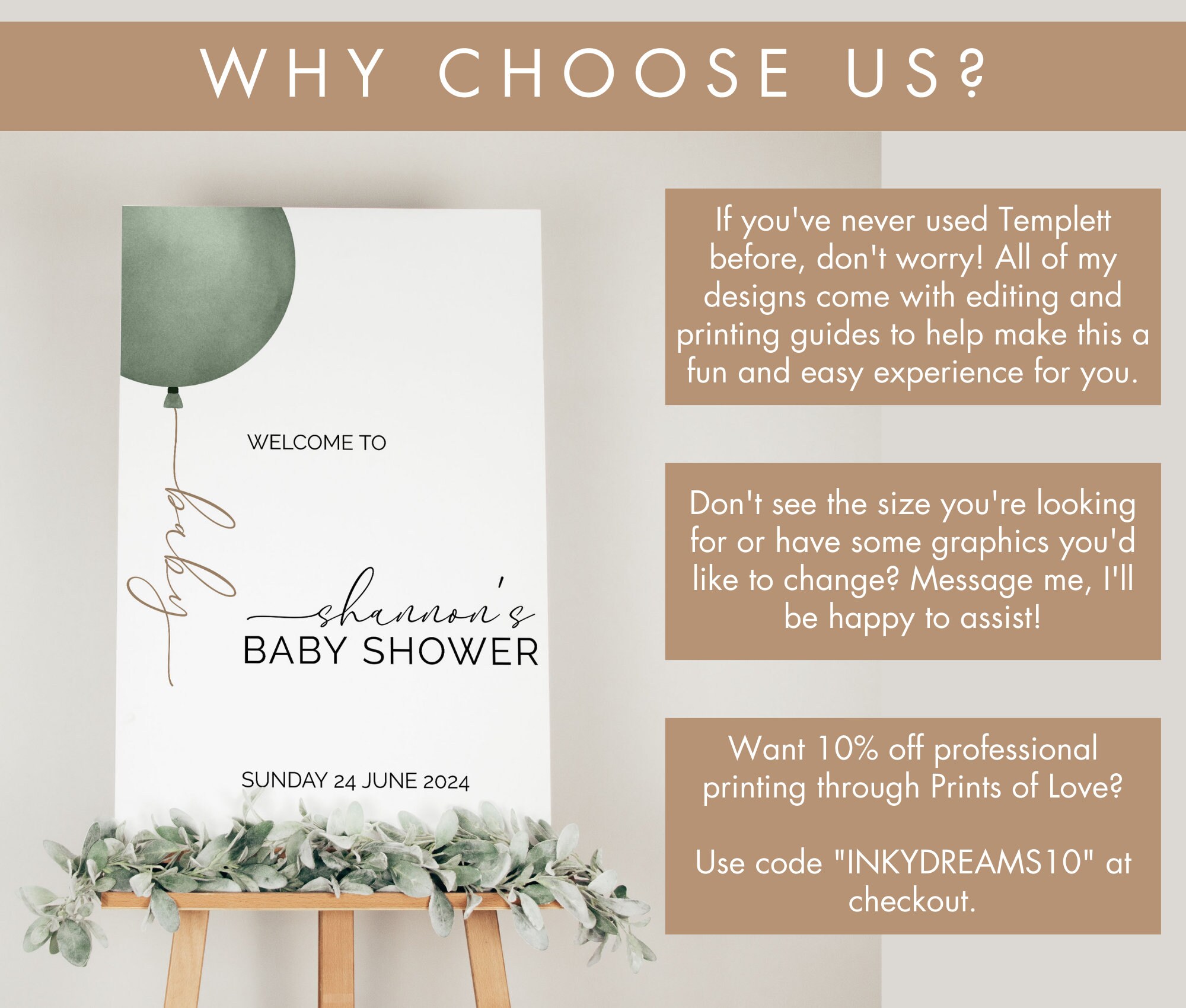 Sage Green and Gold Balloon Welcome Sign, Baby Shower Welcome Sign ...