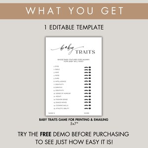 Baby Traits Game, Minimalist Baby Shower Games, Baby Shower Trivia ...