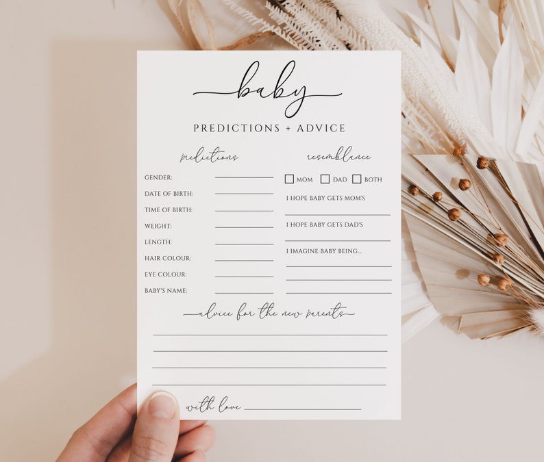 Minimalist Baby Predictions Card: Baby Shower Game (digital Download ...