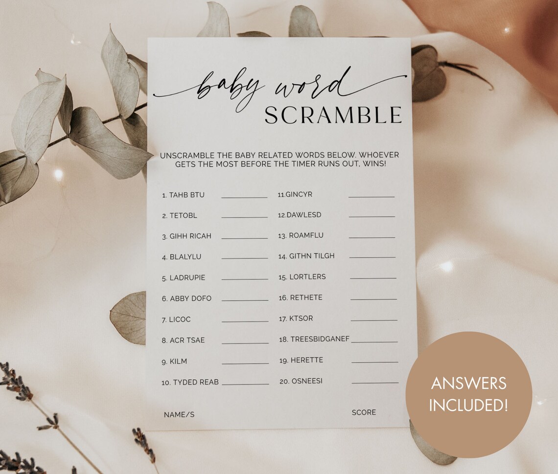 Baby Word Scramble, Baby Shower Game, Baby Shower Word Puzzle, Editable ...