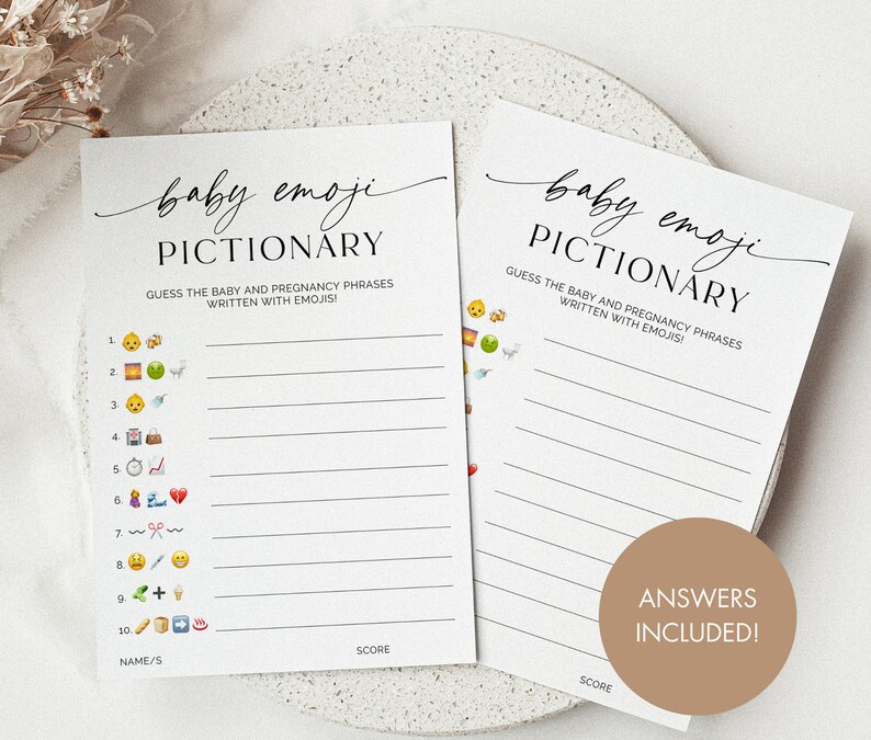 Baby Emoji Game, Emoji Picture Game Baby Shower, Emoji Pictionary, Baby ...