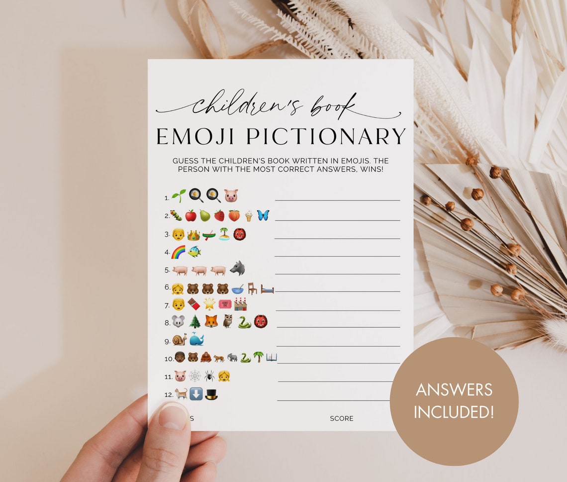 Children's Book Emoji Pictionary Game, Baby Shower Emoji Game, Emoji ...