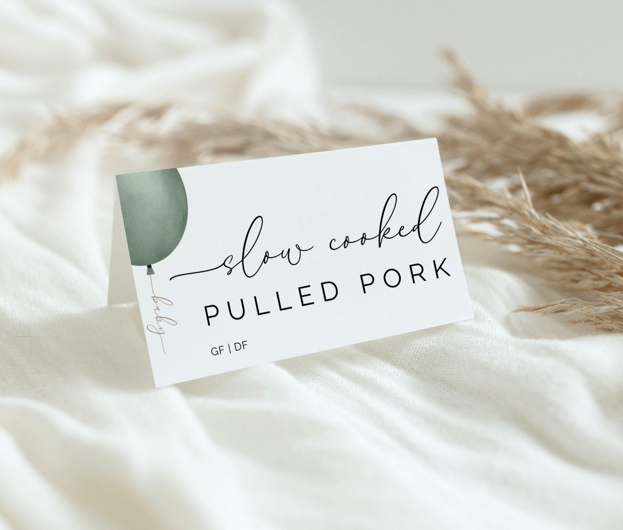 Sage Green Balloon Food Labels: Minimalist Baby Shower (printable ...