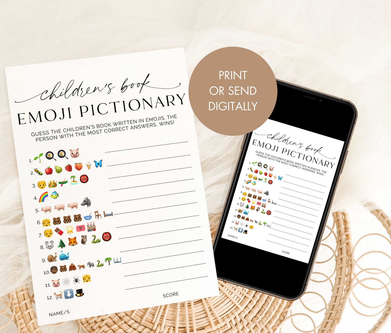 Children's Book Emoji Pictionary Game, Baby Shower Emoji Game, Emoji ...