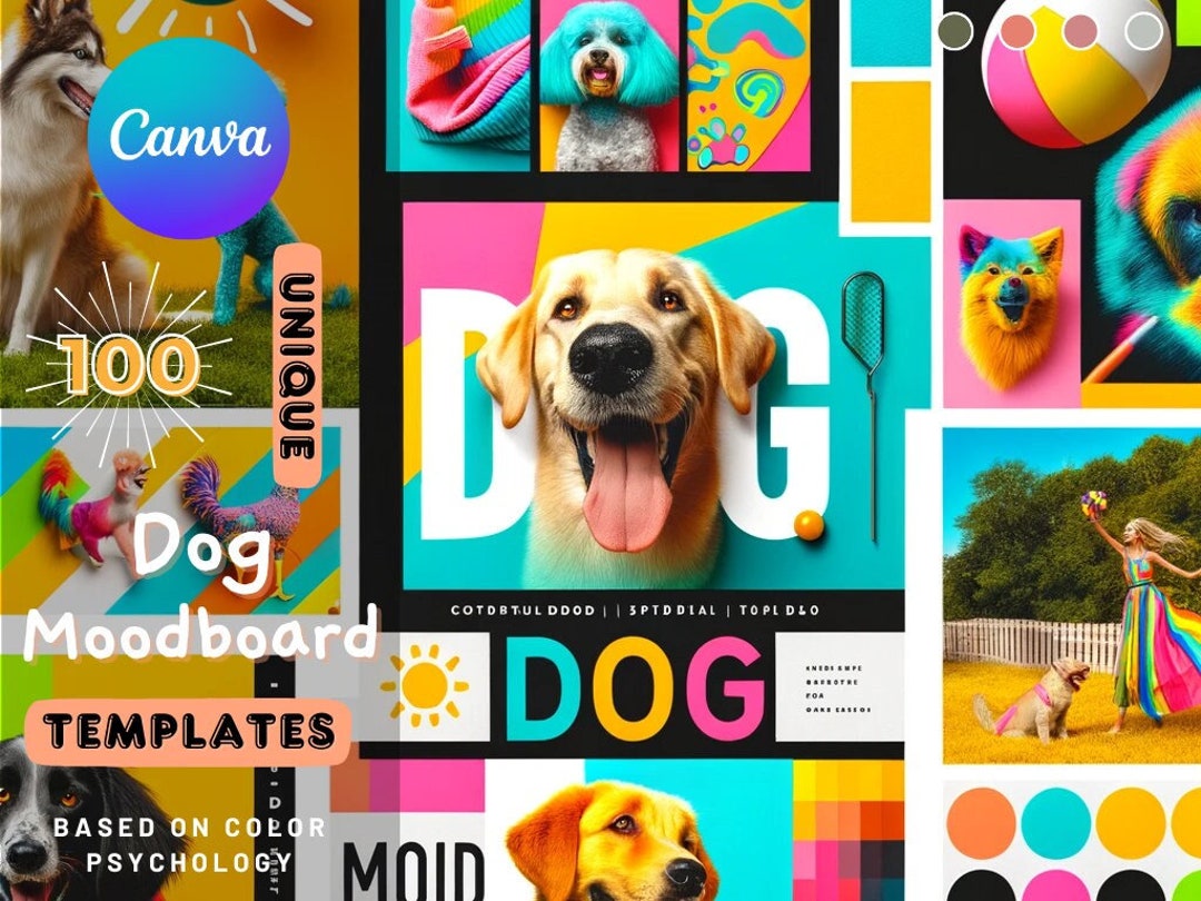 Customizable Dog Mood Board Templates Editable Canva Digital Pet Themed ...