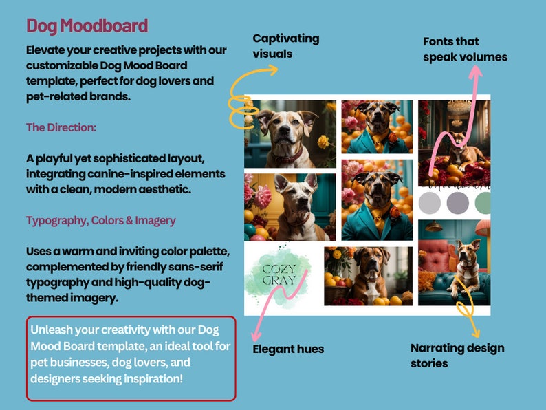 Customizable Dog Mood Board Templates Editable Canva Digital Pet Themed ...