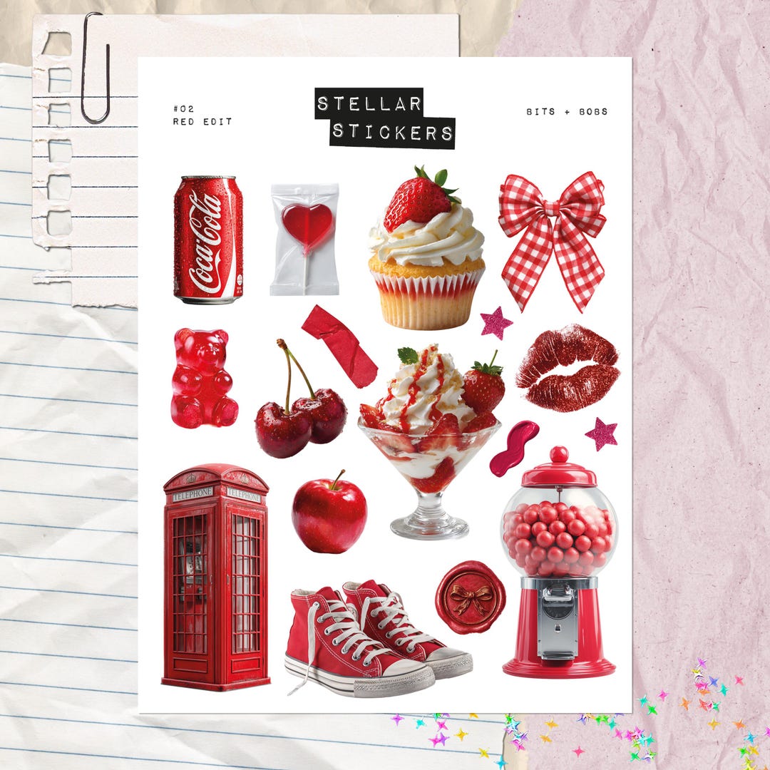 Red-core•red Aesthetic•junk Journal Stickers•printable Stickers ...