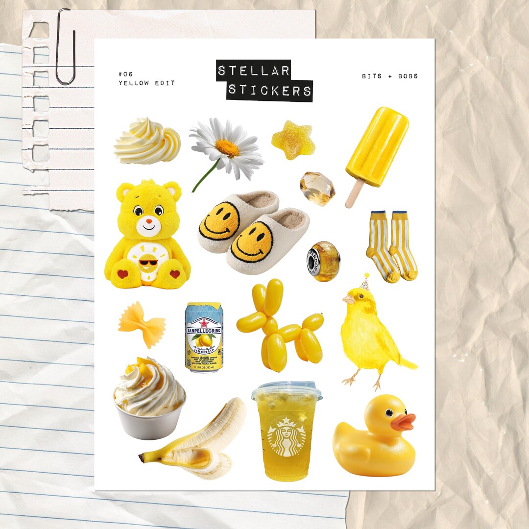 Yellow Stickers • Yellow Core • Junk Journal Stickers • Printable ...