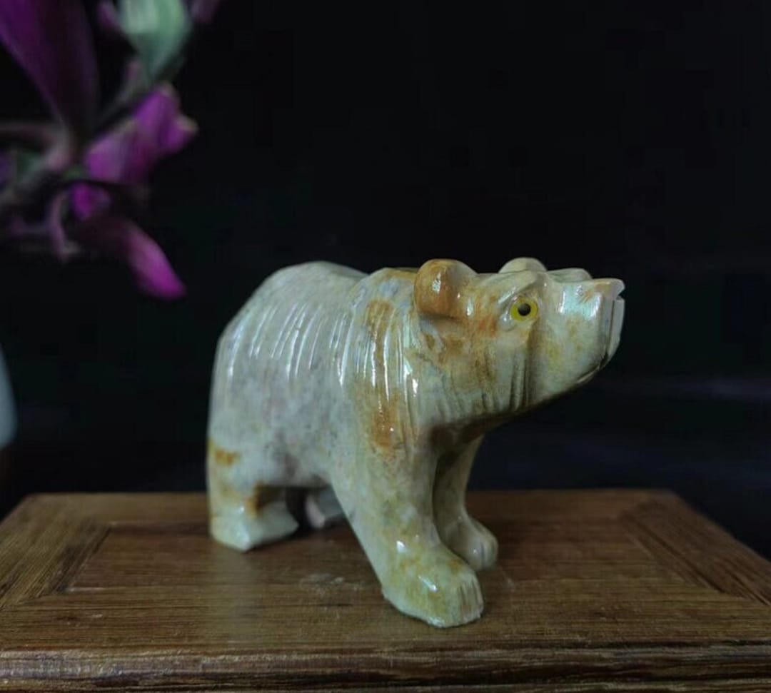 Natural Soap Stone Carved Bear Ornaments Crystal Healing Bear Otamus ...
