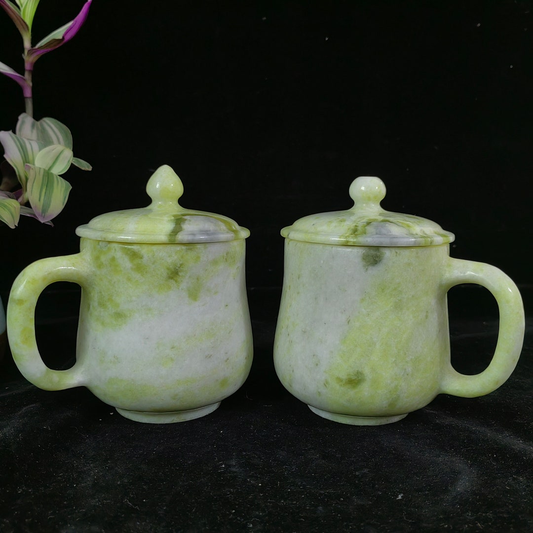 Fine Natural Serpentine Green Jade Cup Bottle With Lid Make by a Whole ...