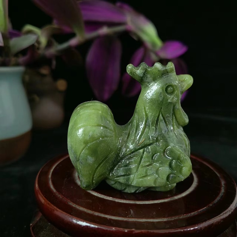 Hand-carved Green Jade Chicken Figurine, Gemstone Rooster Statue - Etsy