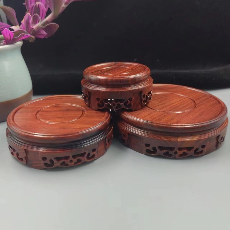 Round Solid Wood Display Stand Teak, Hardwood Plinth Base Trophy Lamp ...