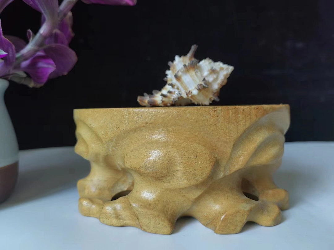 Oval High Legs Solid Wood Display Stand Teak, GIFT Hardwood Plinth Base ...