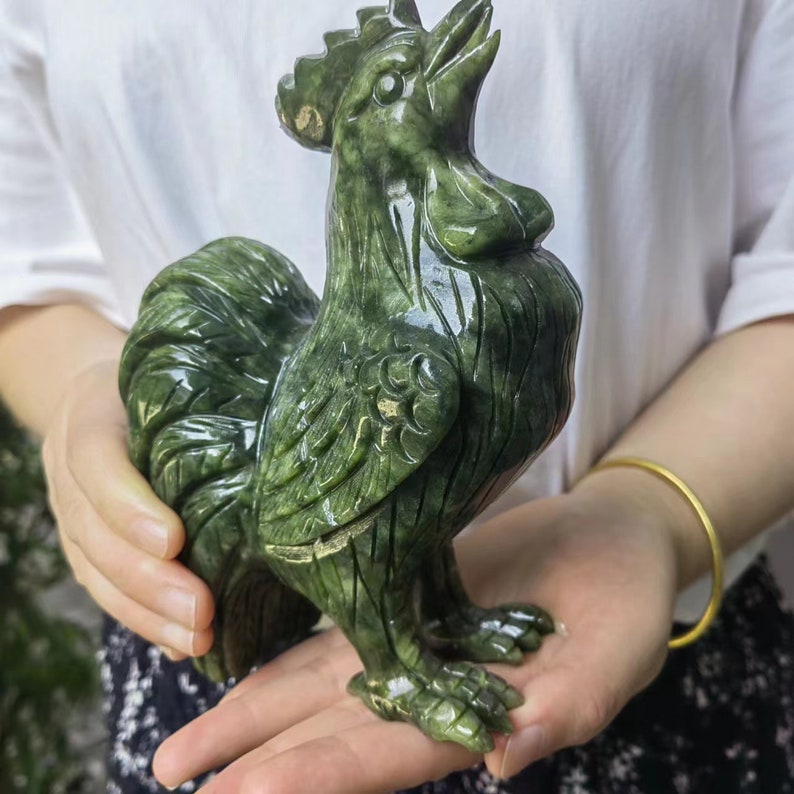 Hand-carved Green Jade Rooster Statue, Gemstone Animal Figurine - Etsy