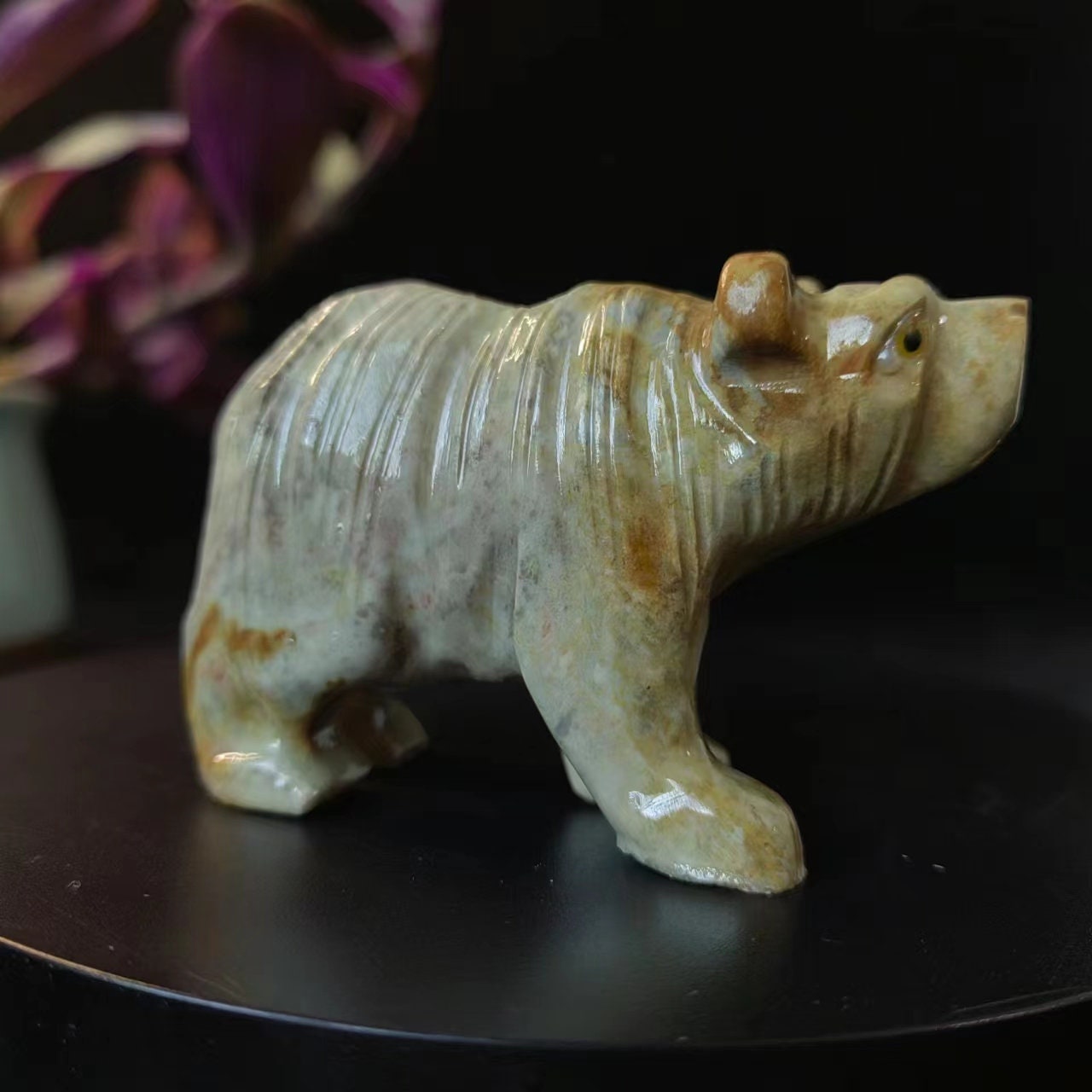 Natural Soap Stone Carved Bear Ornaments Crystal Healing Bear Otamus ...