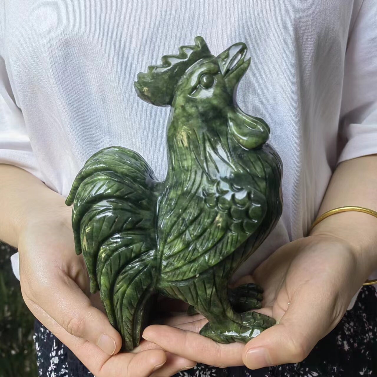 Natural Green Jade Carved 12 Zodiac Year Rooster Animal Lucky Sculpture ...
