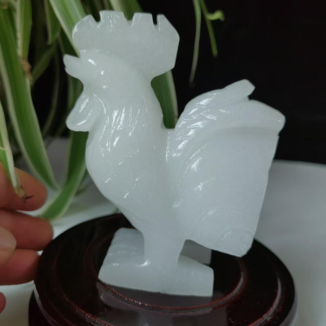 Hand-carved White Jade Rooster Figurine, Gemstone Decor (9.8cm) - Etsy