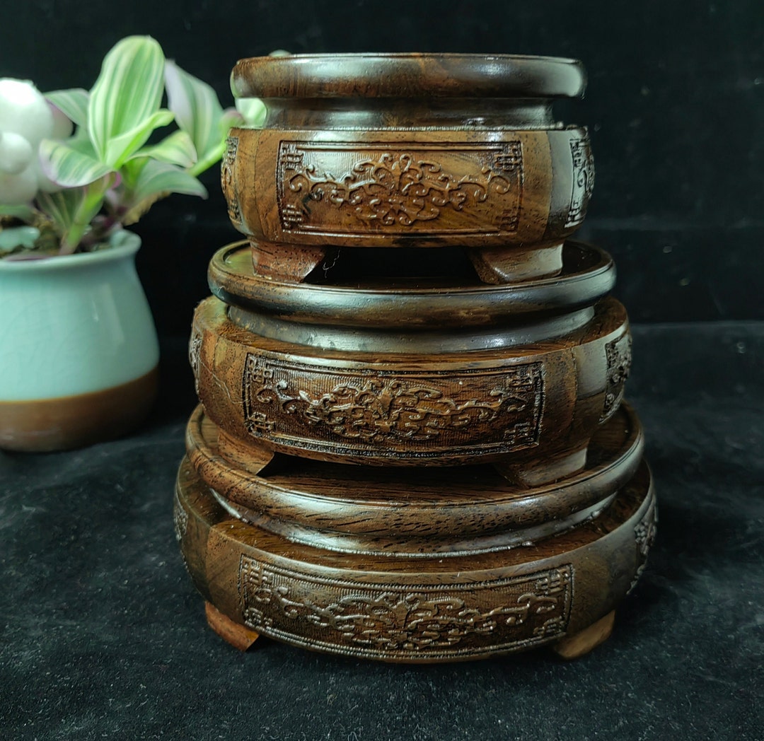 Exquisite Round Solid Wood Display Stand Teak, Hardwood Plinth Base ...