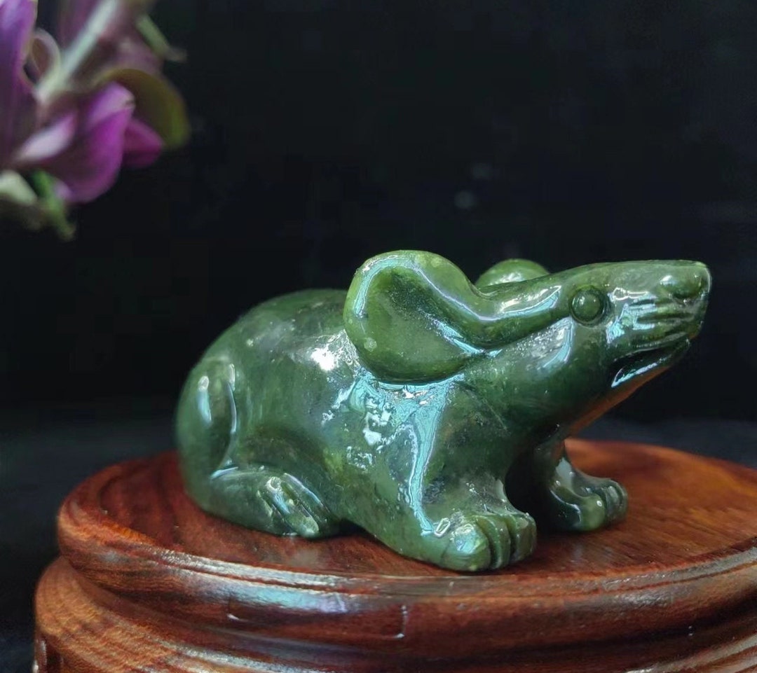 Natural Green Jade Carved 12 Zodiac Year Mouse Rat Animal Lucky ...