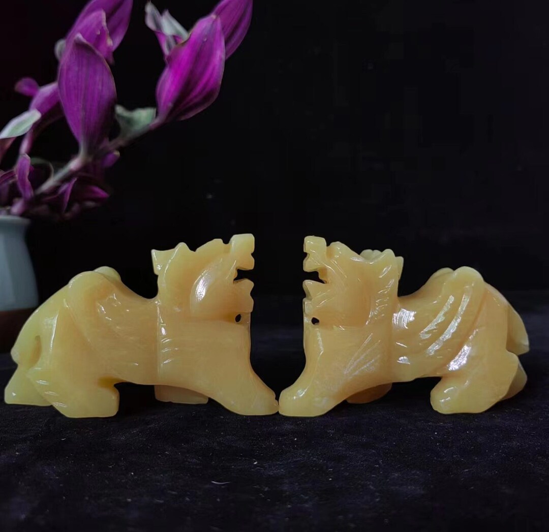 Pair Natural Jade Feng Shui Pi Yao/pi Xiu Statue for Wealth Good Luck ...