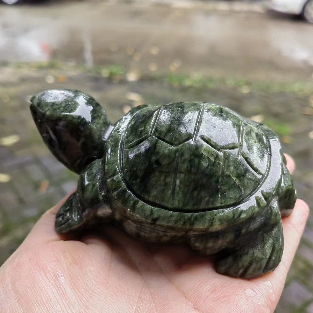 Natural Green Jade Stone Sea Turtle Statue Hand-carved Crystal Quartz ...