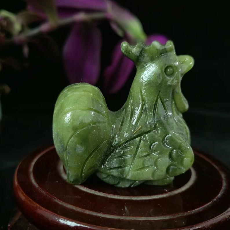 Hand-carved Green Jade Chicken Figurine, Gemstone Rooster Statue - Etsy