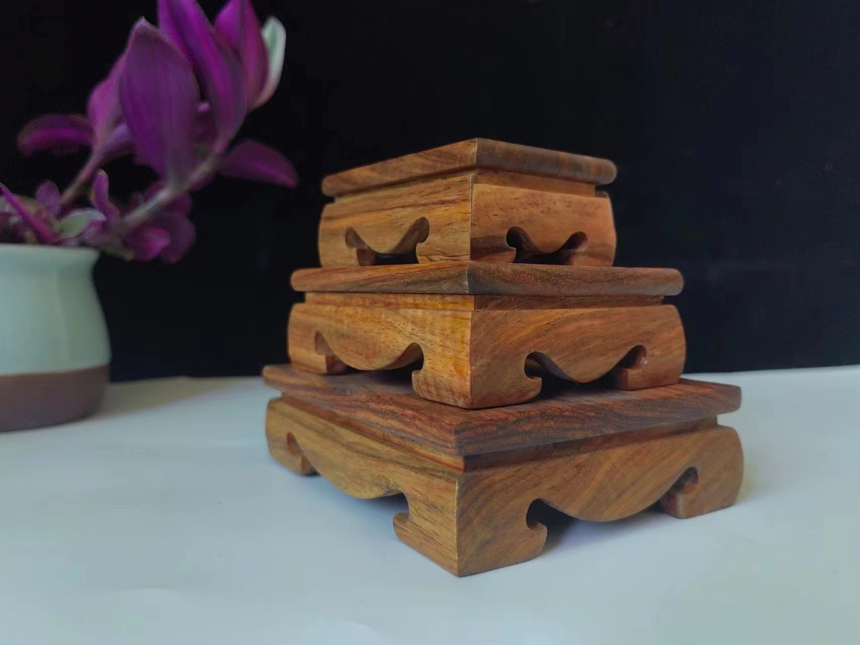 Medium High Leg Solid Wood Display Stand Teak, Hardwood Plinth Base ...