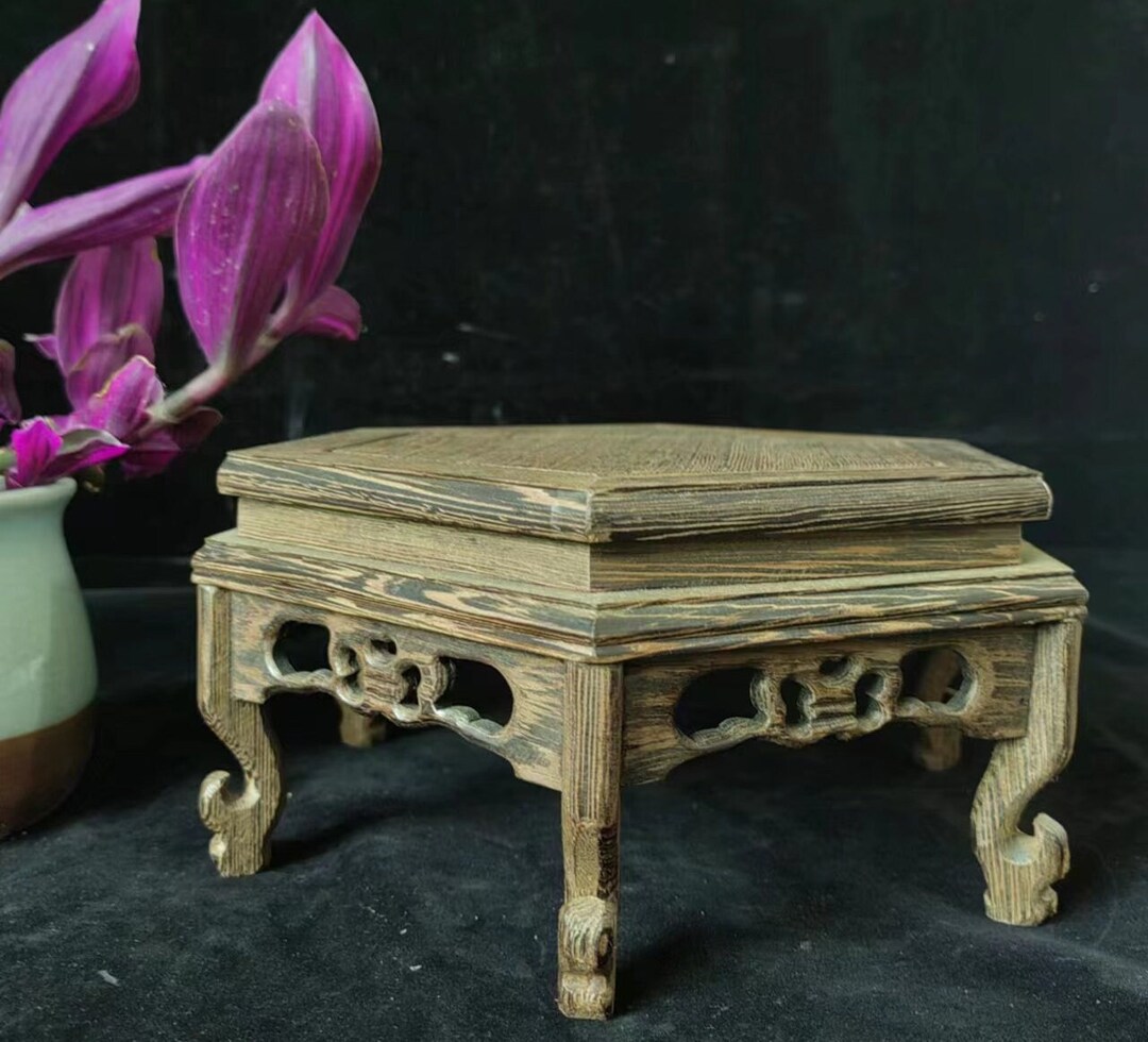 Teak Hardwood Display Stand, Natural Wood Carved Plinth Base - Etsy