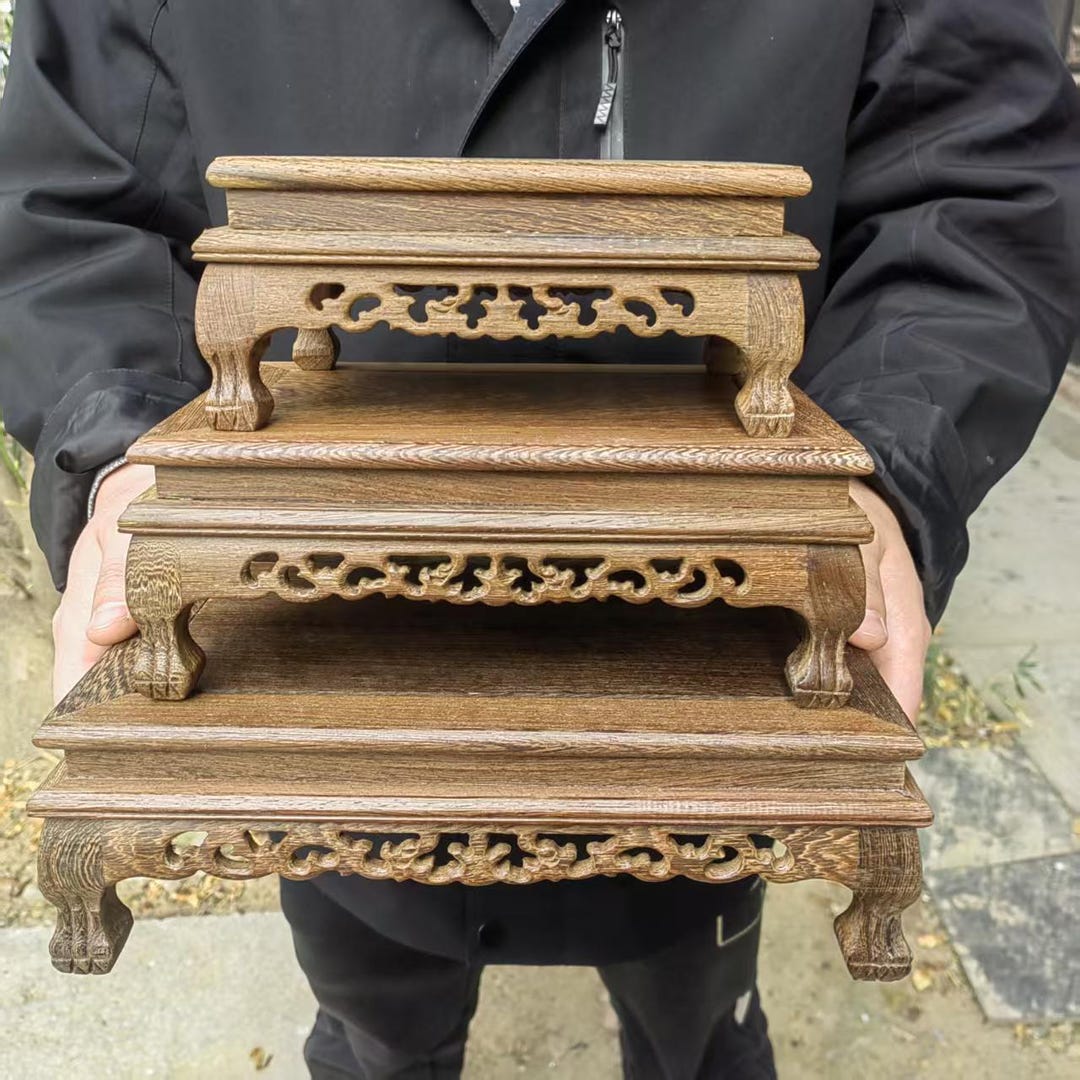 Set of 3 Natural Wooden Stand,chinese Style Wood Display, Wine Jar Vase ...