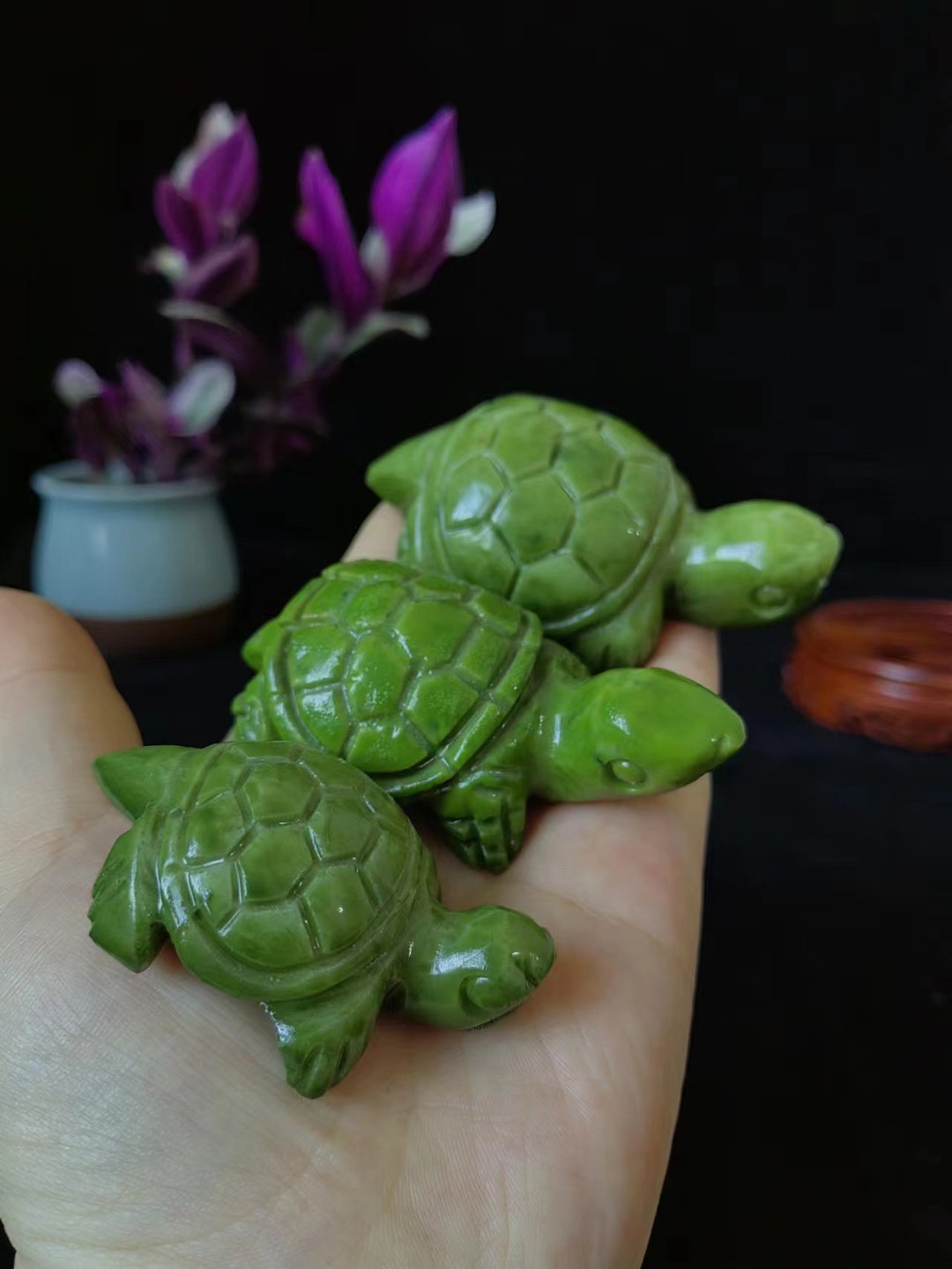 Natural Green Jade Stone Sea Turtle Statue Hand-carved Crystal Quartz ...