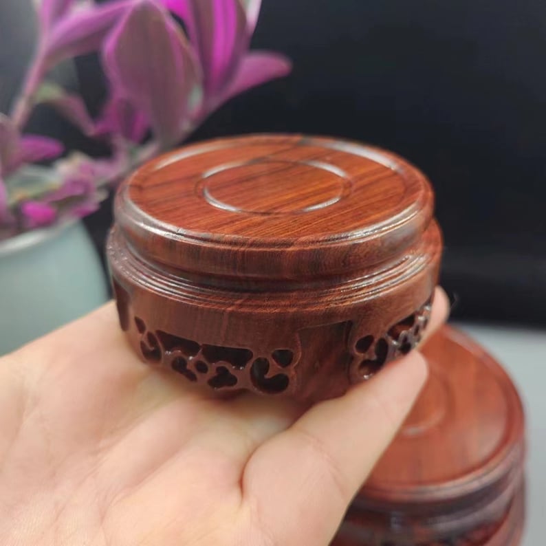 Round Solid Wood Display Stand Teak, Hardwood Plinth Base Trophy Lamp ...