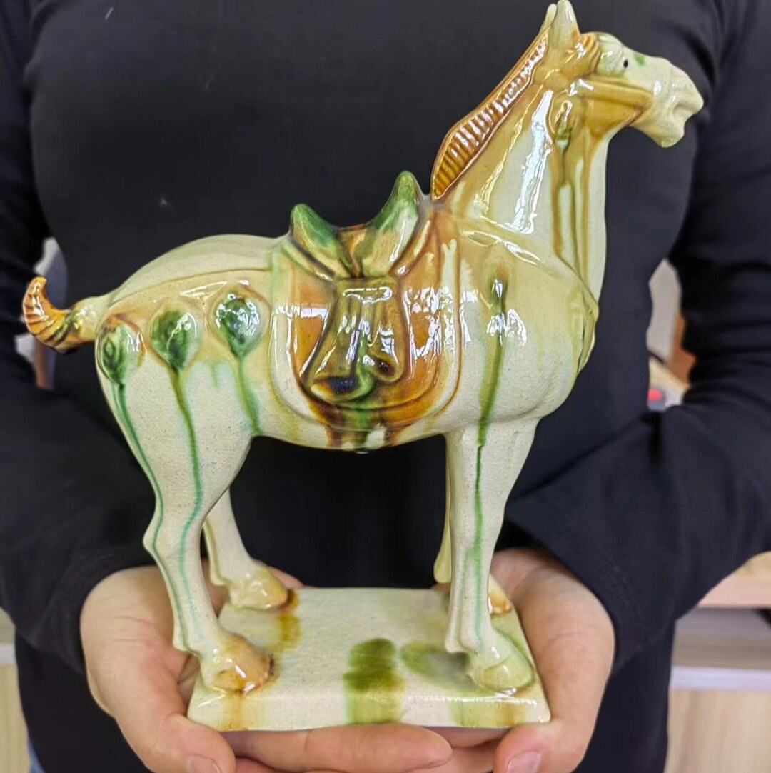 Collect Old Chinese Ceramics Tang Sancai Pottery War-horse Statue Gift ...