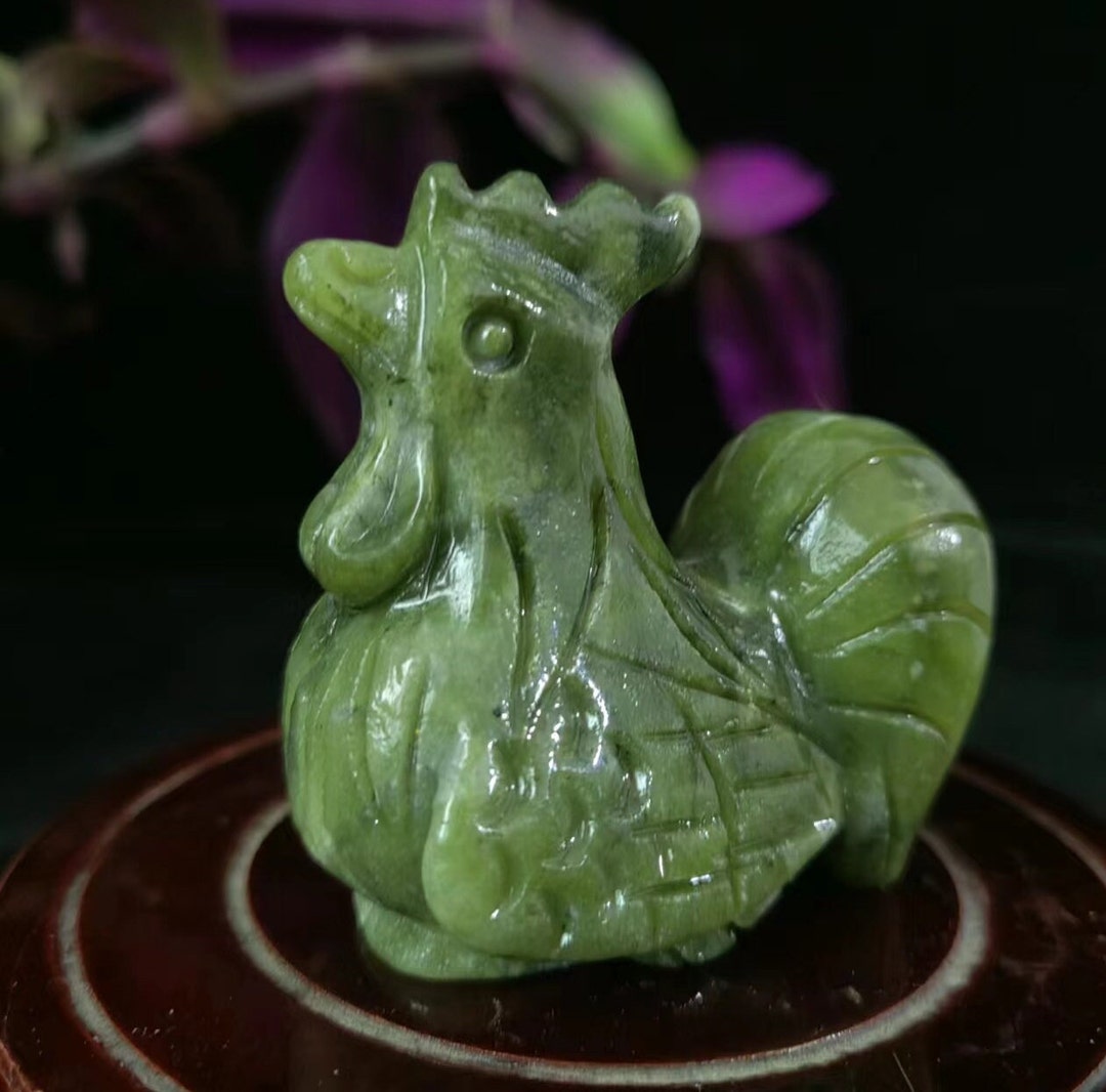 Hand-carved Green Jade Chicken Figurine, Gemstone Rooster Statue - Etsy