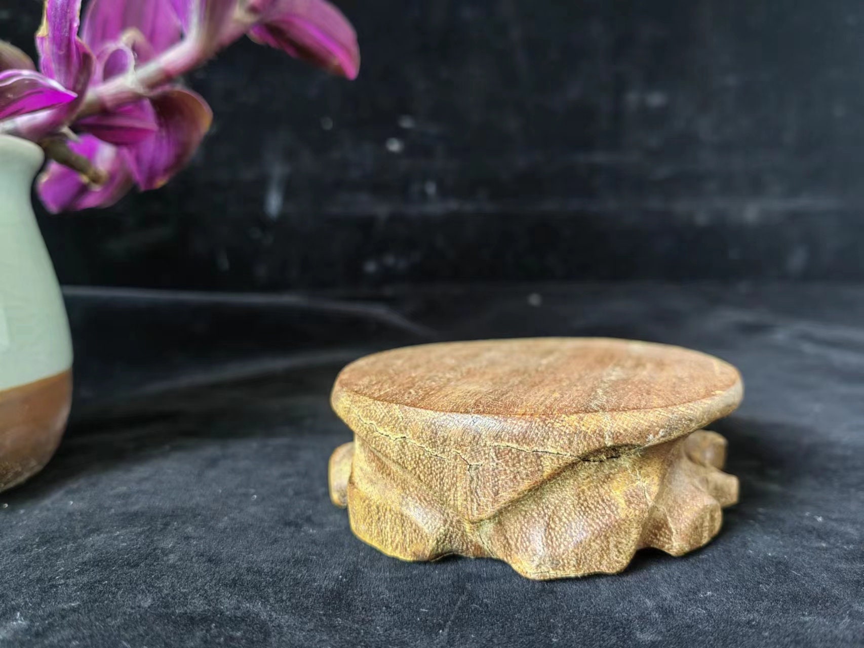 Oval Solid Wood Display Stand Teak Hardwood Plinth Base Trophy Lamp ...