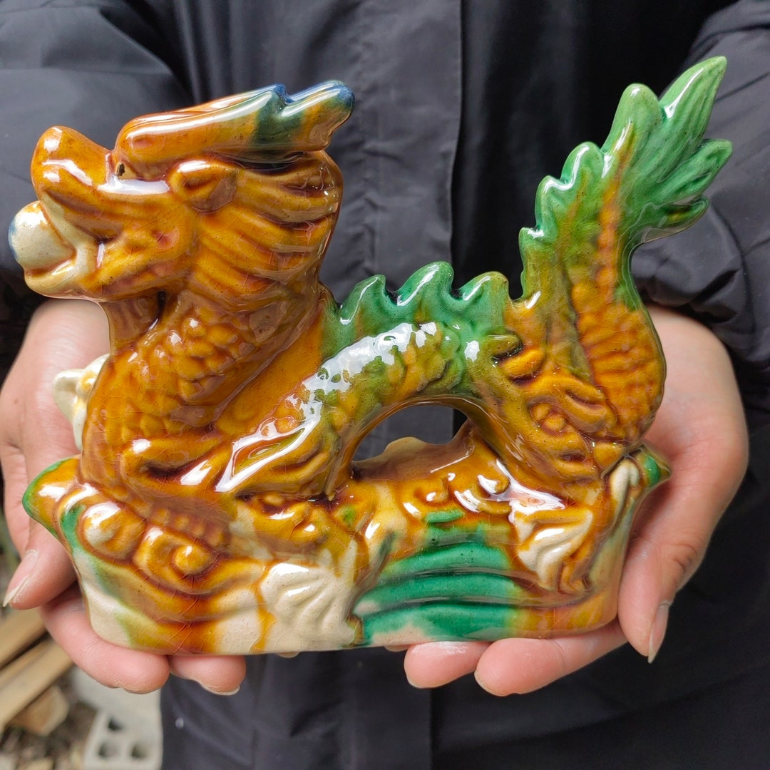 Collect Old Chinese Ceramics Tang Sancai Pottery Dragon Beast Statue ...