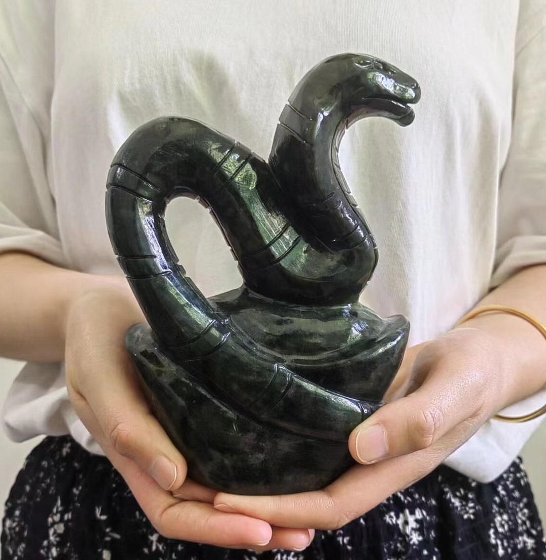 Carved Green Jade Snake Statue, Fengshui Zodiac Animal Sculpture - Etsy