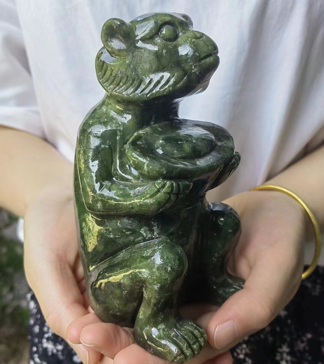 Natural Green Jade Carved 12 Zodiac Year Monkey Animal Lucky Sculpture ...