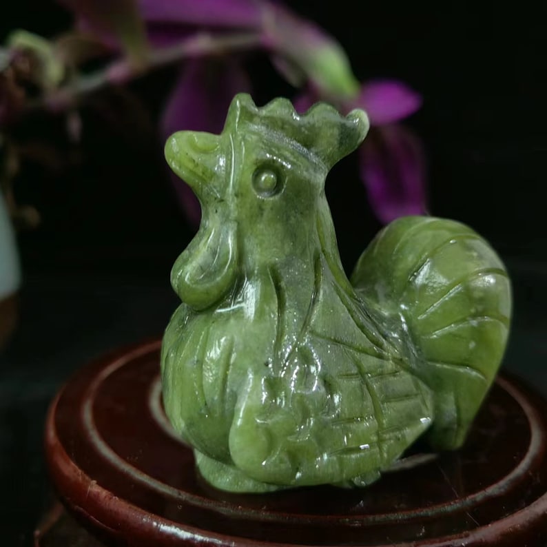 Hand-carved Green Jade Chicken Figurine, Gemstone Rooster Statue - Etsy