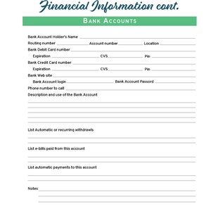 Financial Check List (fillable). End of Life Financial Iinfo. Track ...