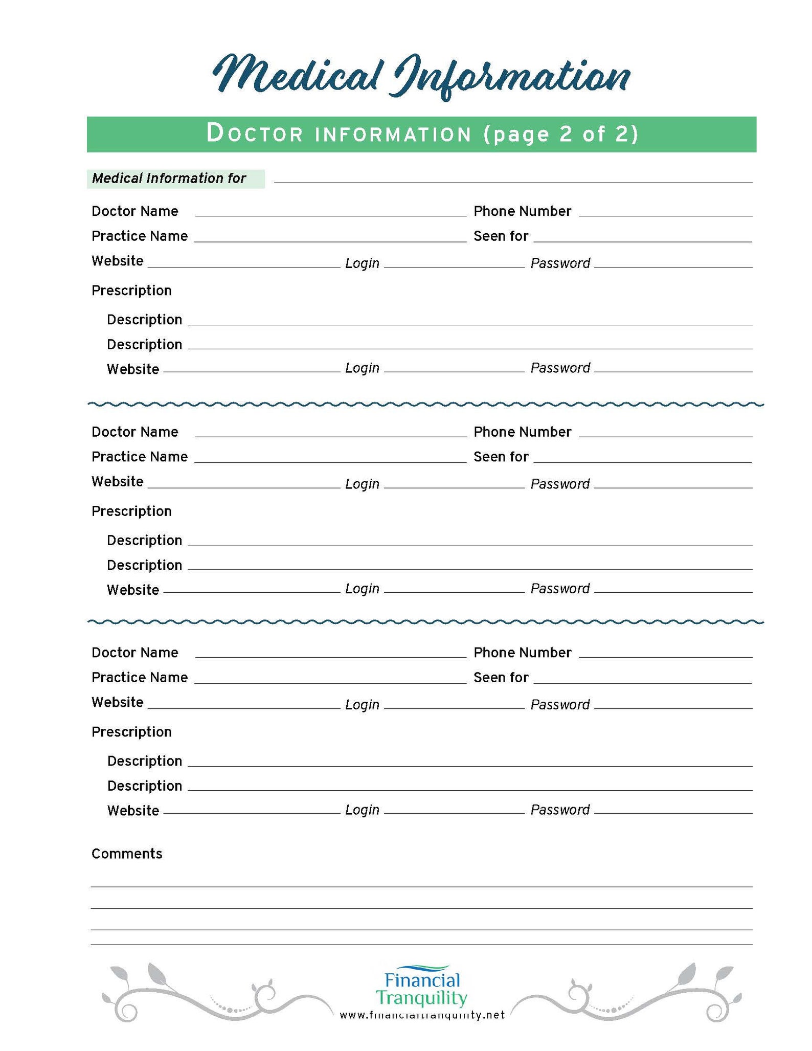 Medical Information Checklist (fillable). Track All Medical Information ...