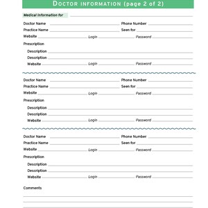 Medical Information Checklist (fillable). Track All Medical Information ...