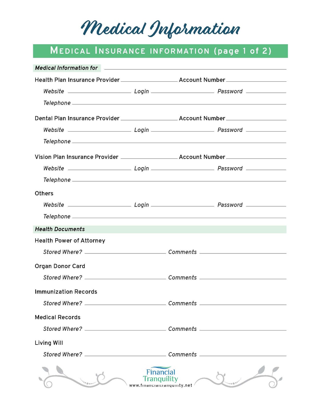 Medical Information Checklist (fillable). Track All Medical Information ...