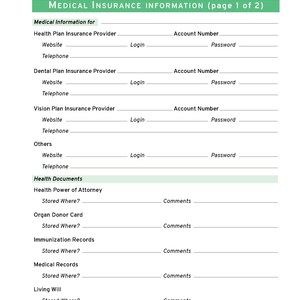 Medical Information Checklist (fillable). Track All Medical Information ...