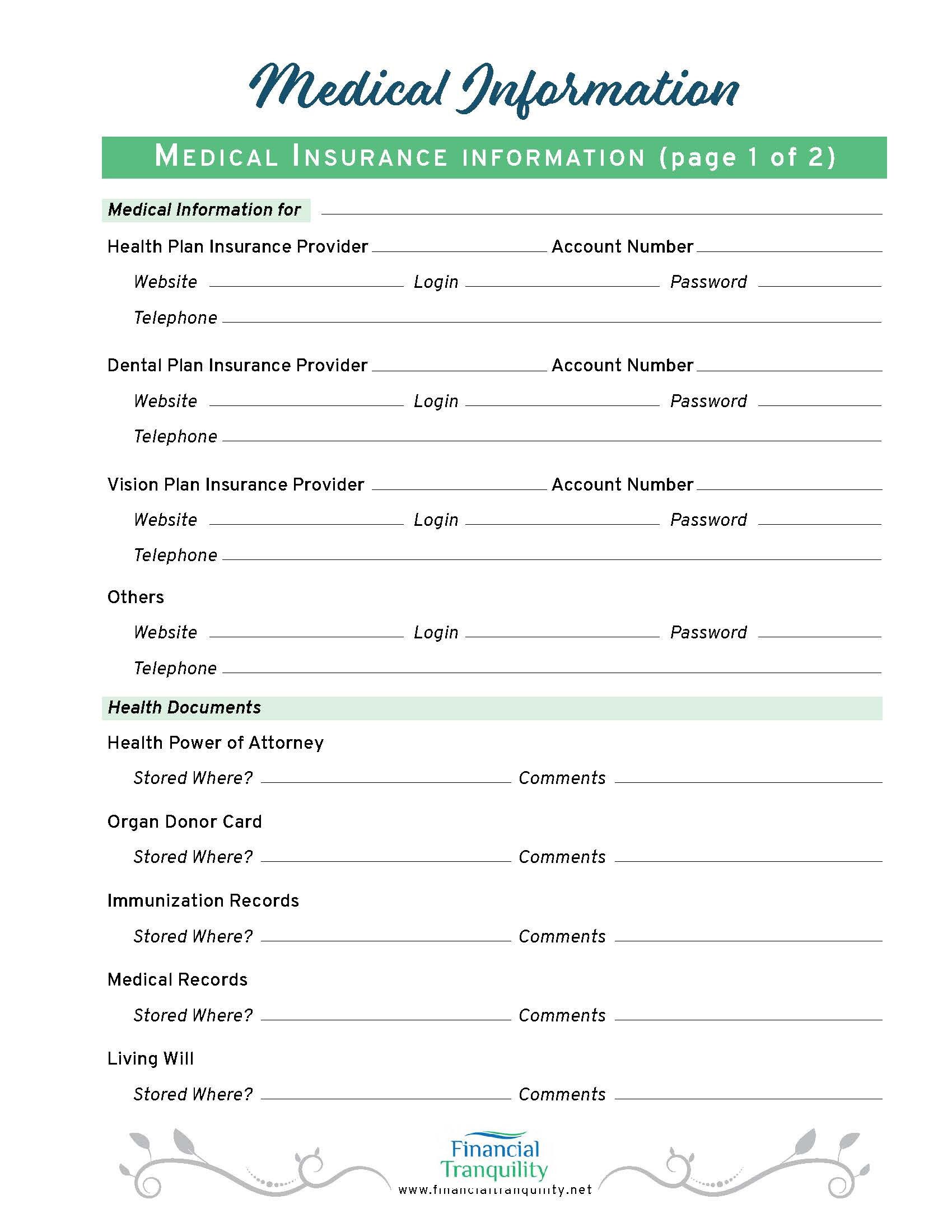 Medical Information Checklist (fillable). Track All Medical Information ...