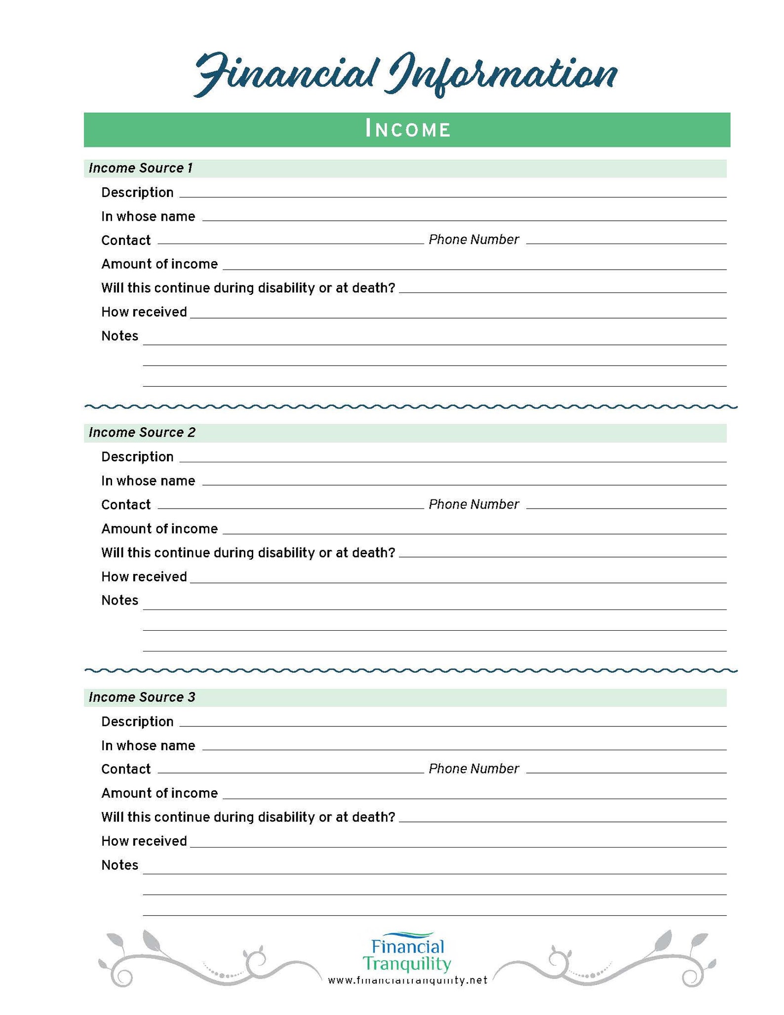 Financial Check List (fillable). End of Life Financial Iinfo. Track ...