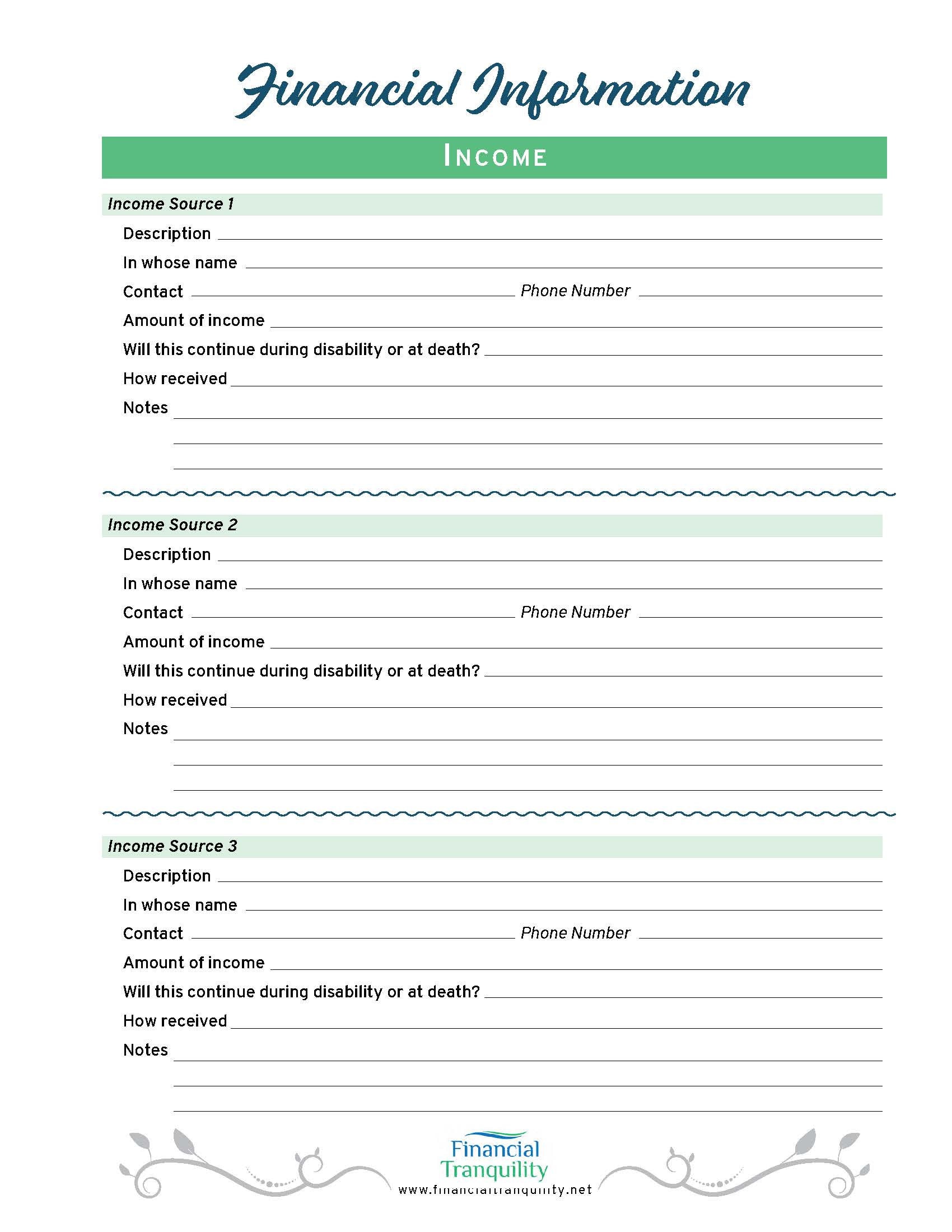 Financial Check List (fillable). End of Life Financial Iinfo. Track ...