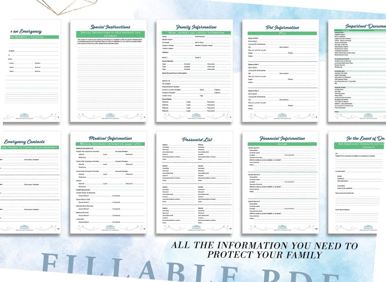 Fillable End of Life Organizer, Comprehensive Emergency Planner, Easy ...