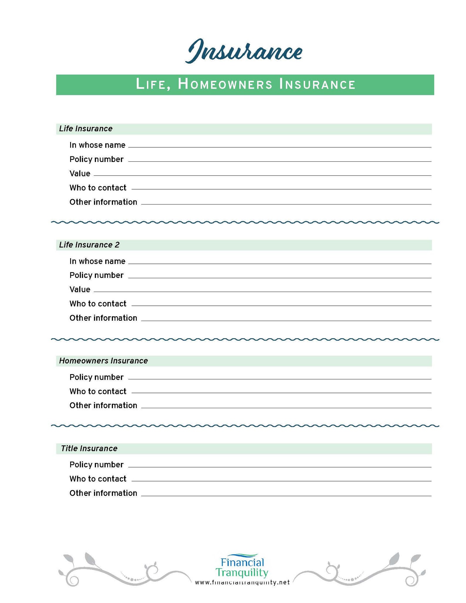 Insurance Checklist - (fillable). Track All Your Insurance - Car ...