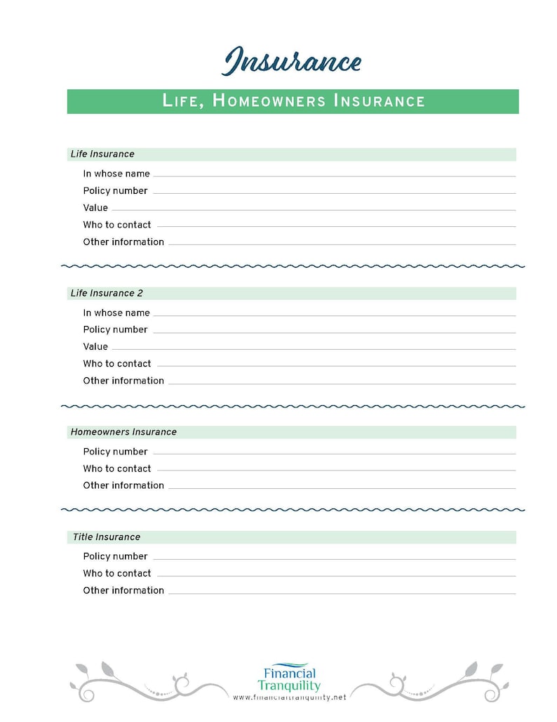 Insurance Checklist - (fillable). Track All Your Insurance - Car ...